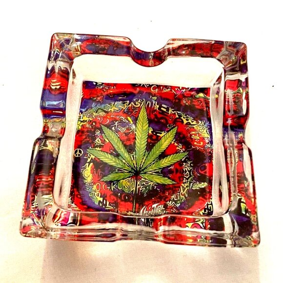 unbranded | Storage & Organization | Cannabis Leaves Glass Ashtray ...